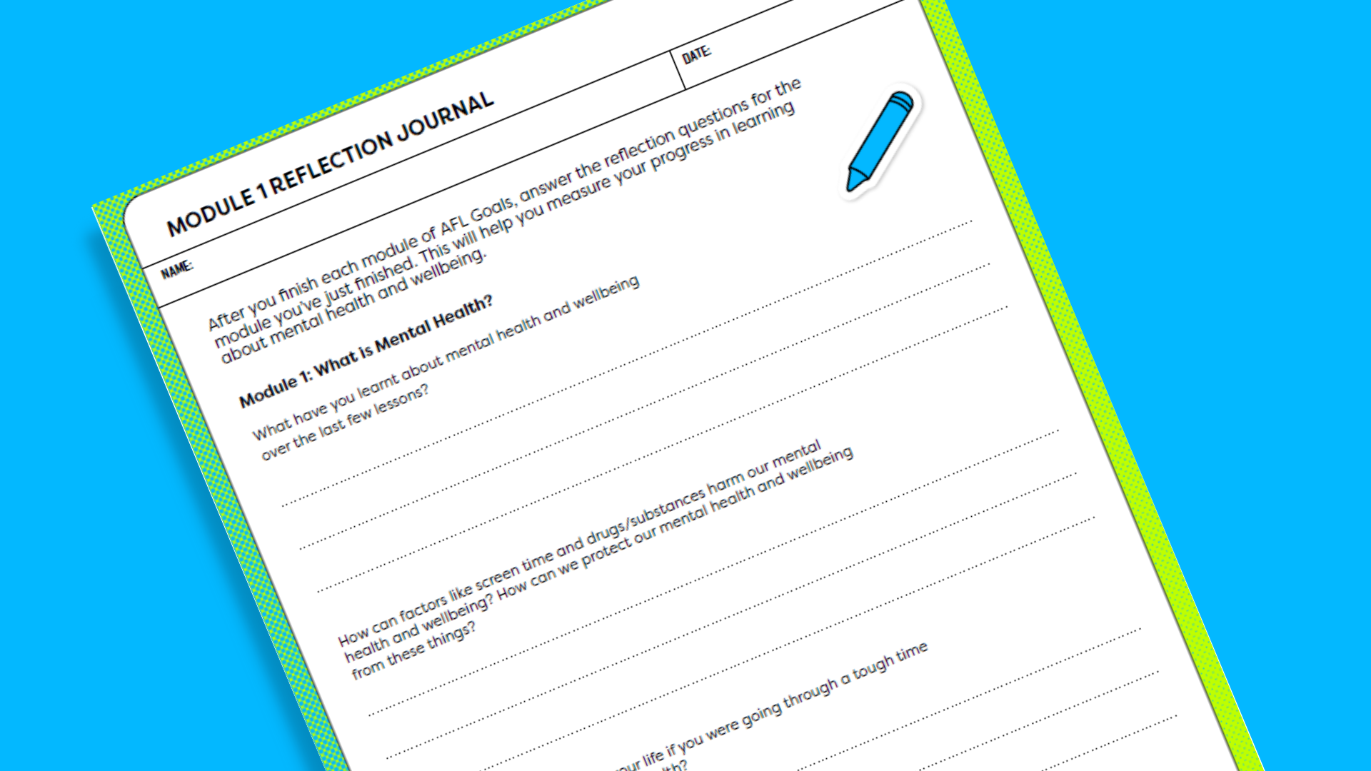 GOALS - Secondary - Student worksheet - Modules 1 - 4 Reflection Journal - Play AFL